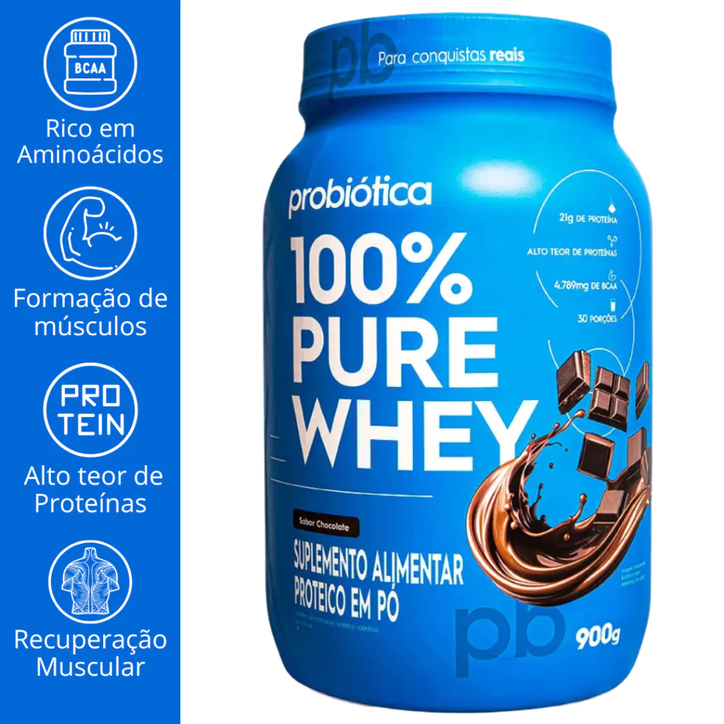 100% PURE WHEY POTE 900g SUPLEMENTO ALIMENTAR EM PÓ – PROBIÓTICA ...
